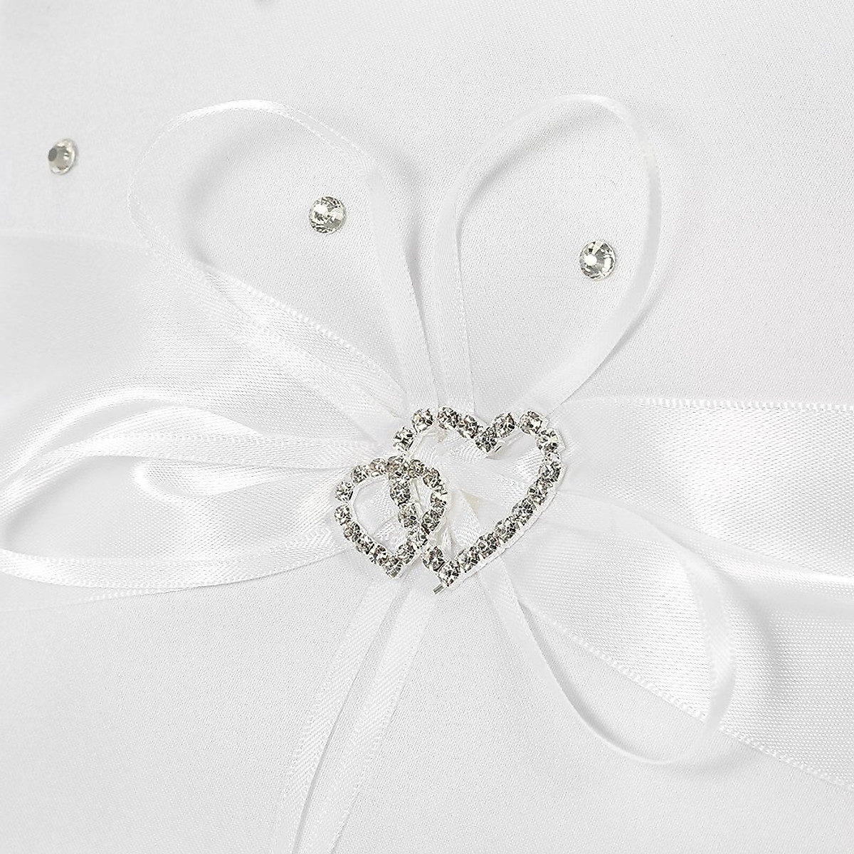 Wedding Supplies Double Heart Satin Flower Girl Basket Ring Bearer Pillow Guest Book Pen Holder Bride Garter Set(Satin-5PCS)