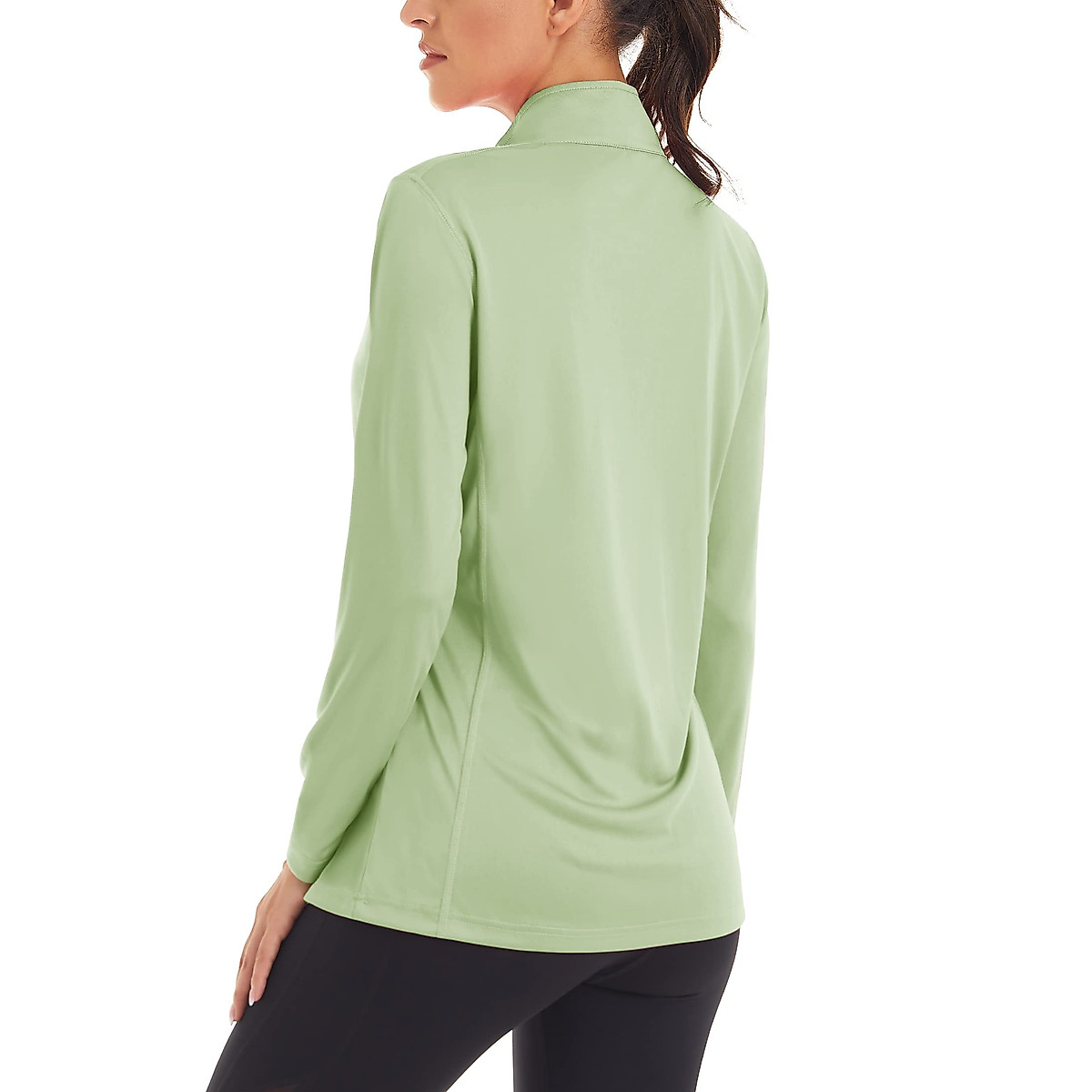 TACVASEN Women's Sun Shirts UV Protection Shirt Long Sleeve Workout Tops for Women Quarter Zip Pullover Light green, XL