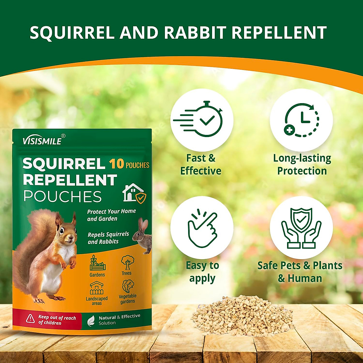 Squirrel Rabbit Repellent Outdoor Garden: Squirrel Deterrent for Plants - Chipmunk and Rabbit Repellent for Backyard - Keep Squirrels Away from Attic