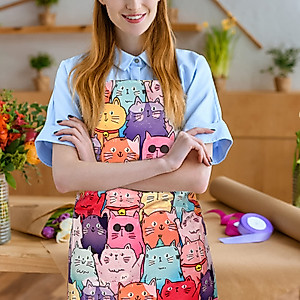 ASPMIZ Floral Aprons for Women with Pockets, Waterproof Chef Apron Women Flowers for Party Painting Gardening, Adjustable Bib Kitchen Cooking Apron for Women Mom Adults Girls, 27.6 x 31.5 Inch, Red