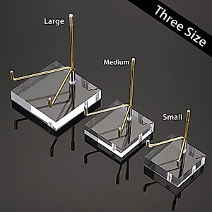 Hipiwe Clear Acrylic Display Stand Holder with Adjustable Metal Arms Display Easel Stands for Gemstones Fossils Minerals Agate Slabs Plates Crystals Saucers Collectibles, 2.4x2.4x4.1 inch