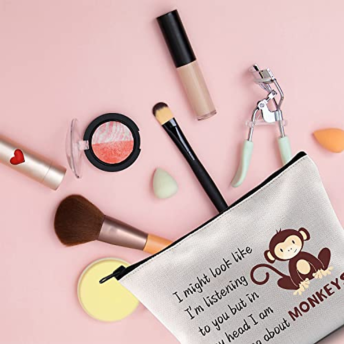 MNIGIU Funny Monkey Cosmetic Bag Monkey Lover Gift I'm Thinking About Monkeys Travel Zipper Pouch Toiletry Bag (think about monkey bag)