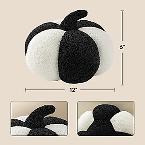 Phantoscope Teddy Fleece Pumpkin Throw Pillows Happy Thanksgiving Ultra Soft Sherpa Decorative Cute 3D Shaped Cushion, Black and White, 6 x 12 inches