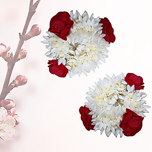 Traditional Indian Hair accessories Small White Gajra with rose Artificial Flower Jewelry Handmade Veni tiara For Women Party Wear bridal mehndi Hair Bun (1 pc)