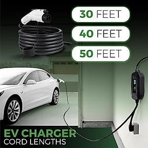 PRIMECOM Level 2 EV Charger 220/240V, 16A, 30ft & 50ft, Portable EVSE Electric Vehicle Charging Cable Compatible with Bolt Volt Leaf BMW i3 Fiat 500e Clarity NIRO Prius (10-30P, 30 Feet)
