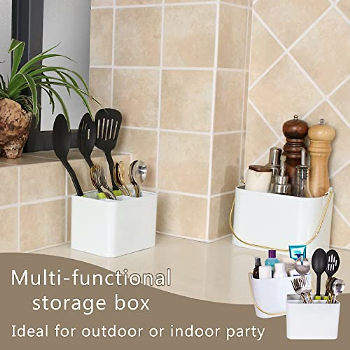 FULL TREND 2 PCS Utensil Caddy, Flatware Holder with 4 Compartments Silverware Organizer Farmhouse Kitchen Decor Perfect for Home, Kitchen, Countertop, Party, Camping, Outdoor and Restaurant