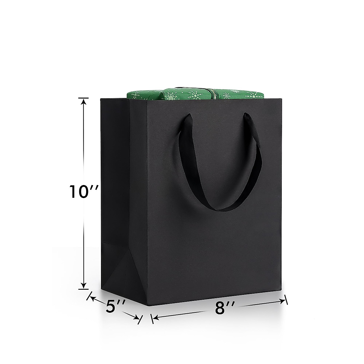 Black Gift Bags With Handles: 8x5x10 Inch 6pcs Black Paper Gags Medium Bulk For Party Shopping Birthday Wedding