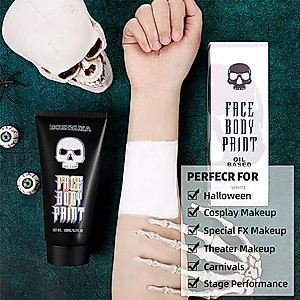 BOBISUKA 150ml Oil-Based White Face Body Paint Cream, 5.2Oz PRO Large Tube Clown White Washable Makeup Skull Joker Skeleton Face Painting for SFX Cosplay Halloween Costume Makeup Foundation