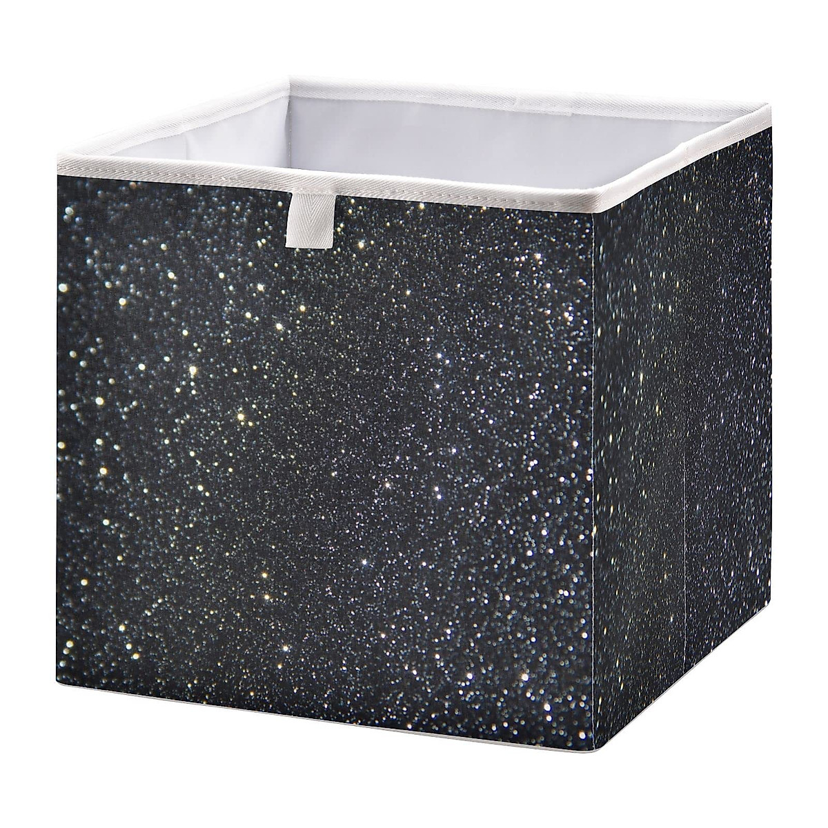 QUGRL Black Metallic Sparkle Storage Bins Organizer Glitter Space Shiny Foldable Clothes Storage Basket Box for Shelves Closet Cabinet Office Dorm Bedroom 15.75 x 10.63 x 6.96 in