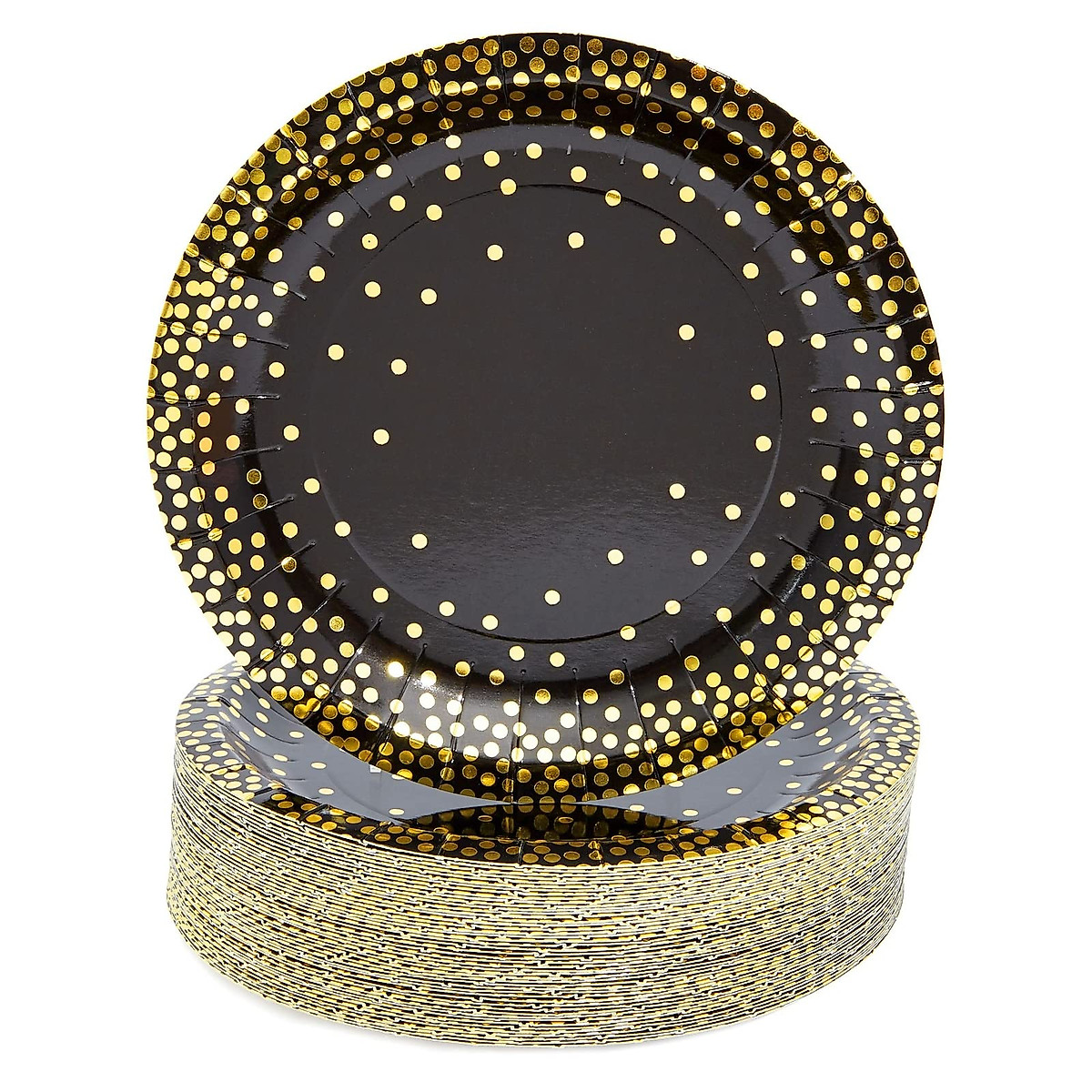 BLUE PANDA 48-Pack Black and Gold Party Plates, 7 Inch Paper Plates for Birthday Cake and Desserts