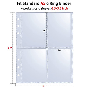 40 Pack 320 Pockets 2.5x3.5 Inch Trading Card Sleeves,Double-Sided 4 Pocket Page Protector,Ultra-Clear Kpop Photocard Sheets for A5 6 Ring Binder,Card Sleeve Pages for Game Cards,Baseball Card
