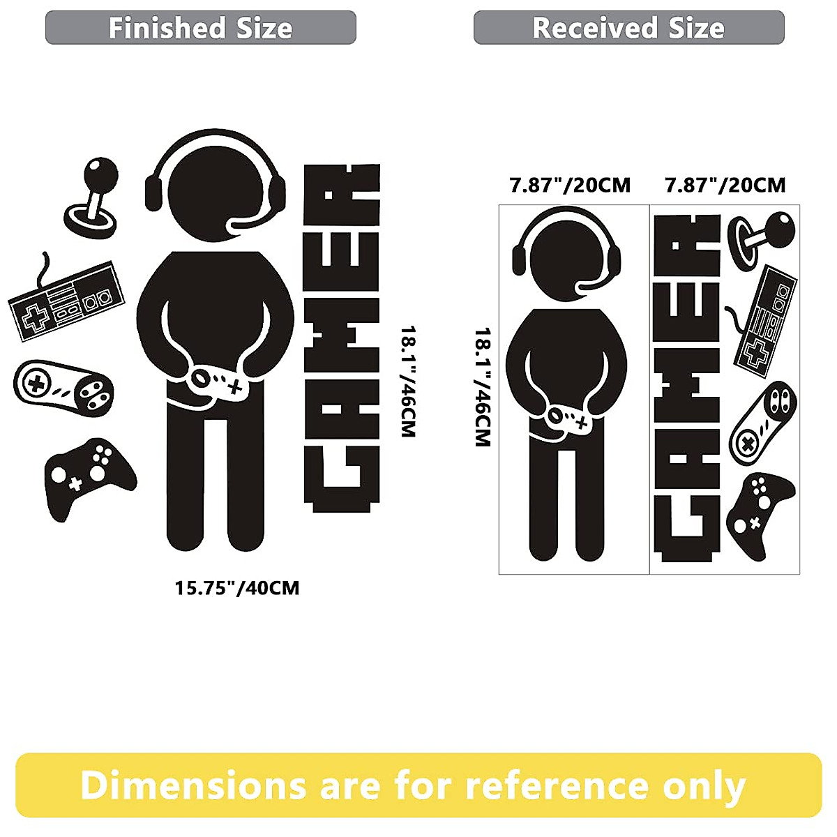 HINGSONG Gamer Controller Wall Decals DIY Vinyl Game Boy with Controller Joystick Wall Stickers for Boys Bedroom Living Room Playroom Decor