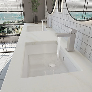 Brushed Nickel Bathroom Faucet - CELAENO Solid Square Single Handle Bathroom Sink Faucet with Pop Up Drain, Modern Single Hole Bathroom Sink Basin Vanity Sink Faucet