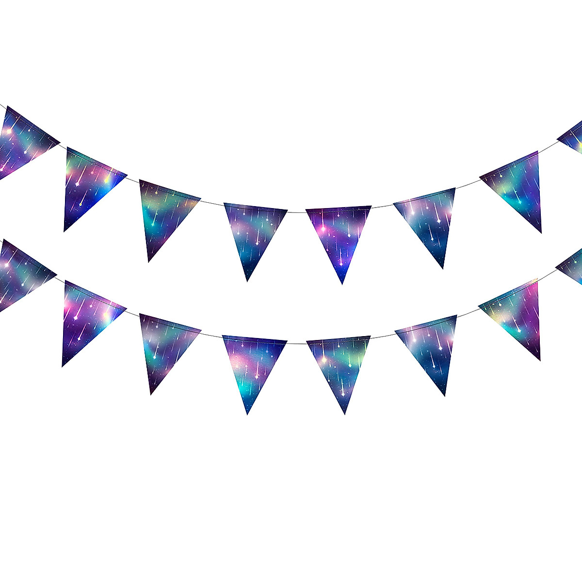 Starry Night Flag Banner Triangle Pennant Star Garlands for Party Decorations Hanging Aurora Shooting Star Birthday Wedding Anniversary Baby Shower Party Supplies