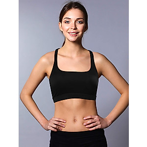 Patelai 2 Pack Womens Sports Bras for Women Cross Back Bra Workout Strappy Bra Seamless Comfortable Yoga Bra (M, Black and Rose Red)