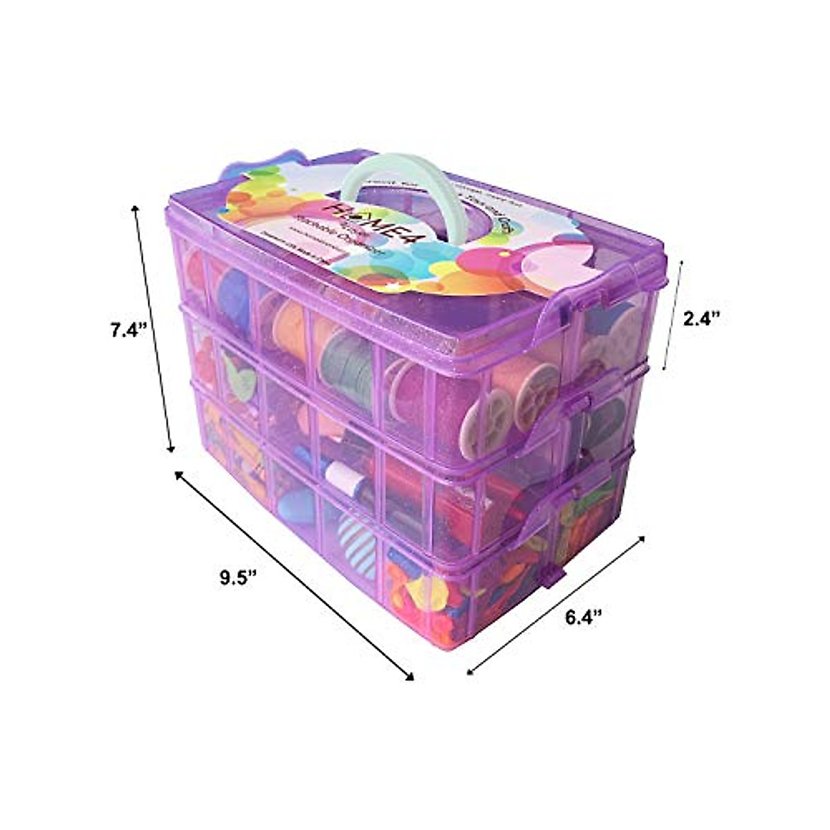 HOME4 Glitter Purple Arts & Craft Case Storage Box 30 Adjustable Compartments Dividers, Jewelry Keeper, Bead Organizer, Tools, Sewing, Thread, Hair Accessories Holder Display Container