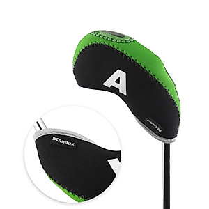 Andux Number Print Golf Iron Club Head Covers with Transparent Window 10pcs/Set Black/lime green