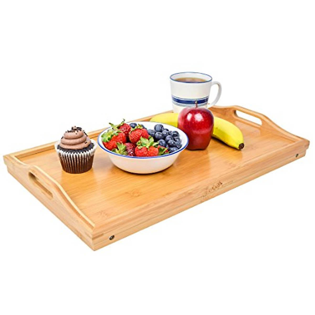 Kozy Kitchen Foldable Breakfast Tray- Large Organic Bamboo Folding Serving Tray- Laptop Desk, Bed Table, Lap Desk| 100% Natural and Eco-Friendly Tray with Handles and Legs