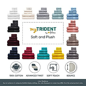 TRIDENT 6 Piece Bath Towels Set for Bathroom - 2 Bath Towel, 2 Hand Towel, 2 Washcloth 100% Cotton Soft and Plush Highly Absorbent, Soft Towel for Hotel & Spa - Silver Grey