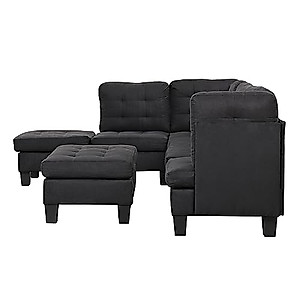 Casa Andrea Milano Modern Sectional Sofa L Shaped Couch with Reversible Chaise & Ottoman, Large Living Room Furniture, Black