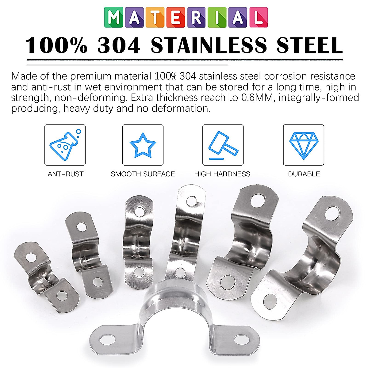 Glarks 85Pcs Pipe Strap Clamp Set M8 M10 M12 M14 M16 M20 M25 304 Stainless Steel Two Hole Strap Heavy Duty Rigid Pipe Strap U Bracket Tube Strap Assortment Kit For Pipe Tube Fixing