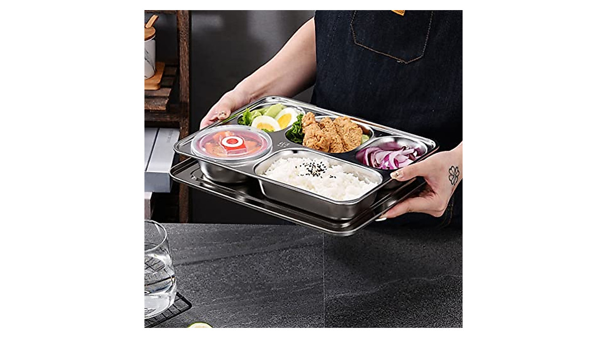 GANAZONO 2 Sets Stainless Steel Rectangular Divided Plates Tray with ...