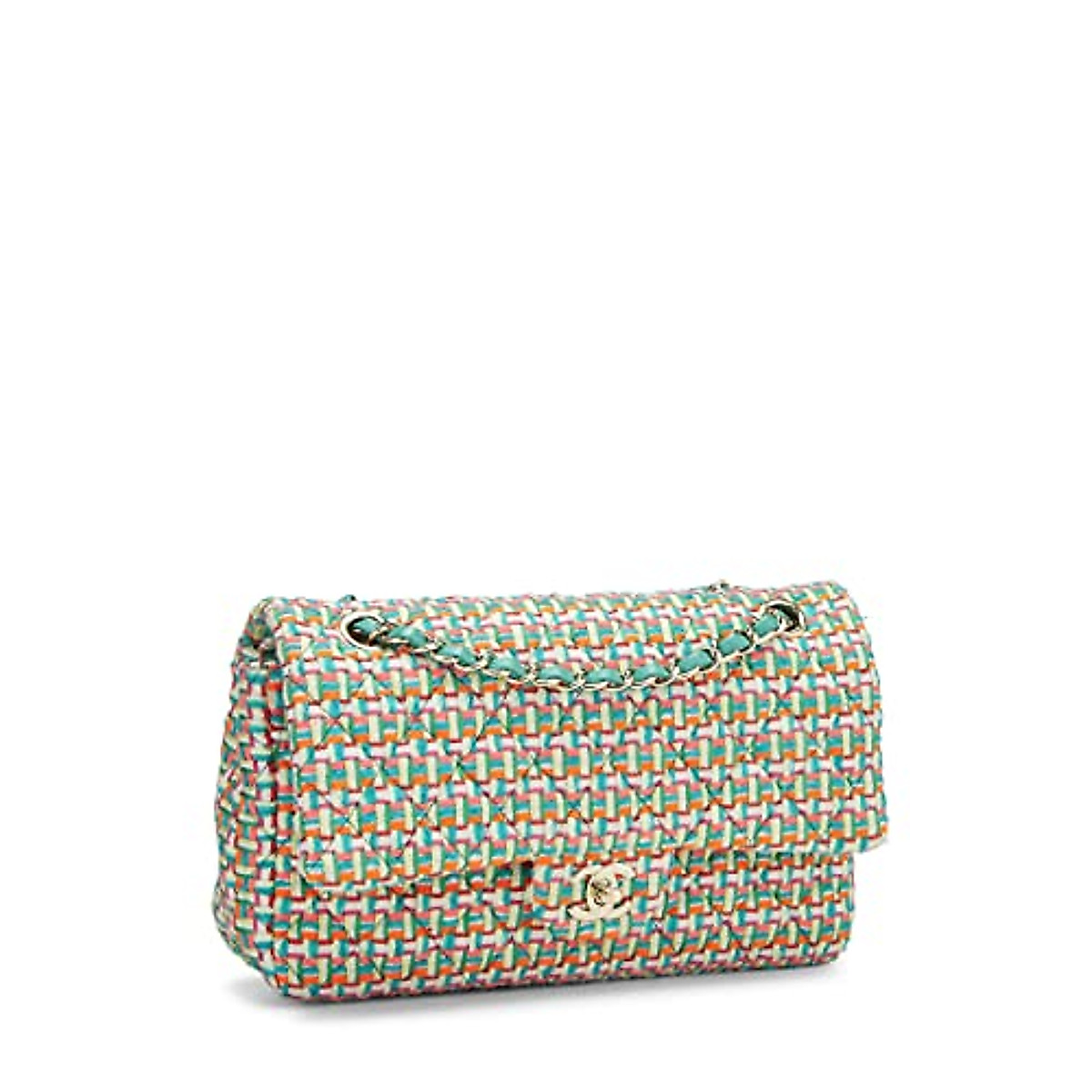 CHANEL, Pre-Loved Multicolor Woven Classic Double Flap Medium, Multi