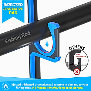 PLUSINNO H5 Horizontal Fishing Rod/Pole Holders for Garage, Wall or Ceiling Mounted Fishing Rod Rack, Aviation Aluminum Fishing Pole Holder Holds up to 5 Rod or Combos or Nets Storage Racks