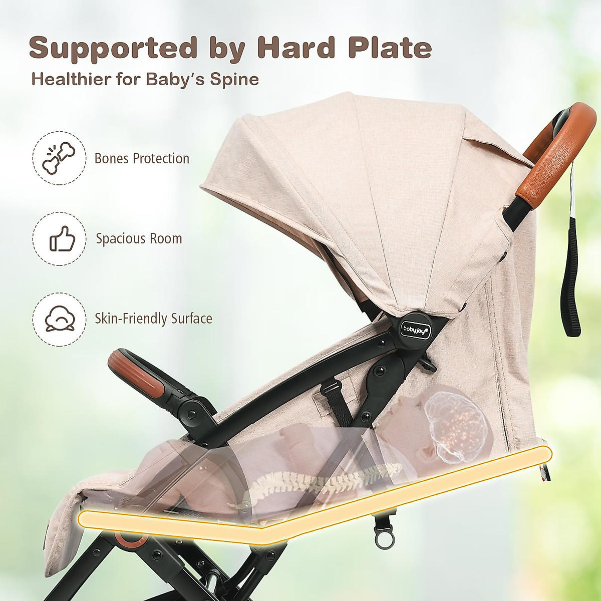 BABY JOY Lightweight Baby Stroller, Compact Toddler Travel Stroller for Airplane, Infant Stroller w/ 5-Point Harness, Adjustable Backrest/Footrest/Canopy, Storage Basket, Easy One-Hand Fold, Beige