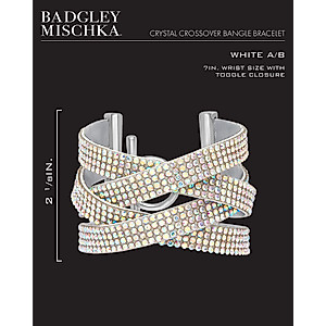 Badgley Mischka Women's Bracelet - Layered Multi Strand Crystal Crossover Toggle Open Cuff Bangle Bracelet, Rainbow Rhinestone