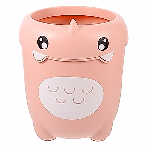 Dinos Desktop Trash Can, Plastic Wastebasket Cartoon Dinosaurs Garbage Container Bin for Bathroom, Kitchen, Home Office, Kids Room, Pink