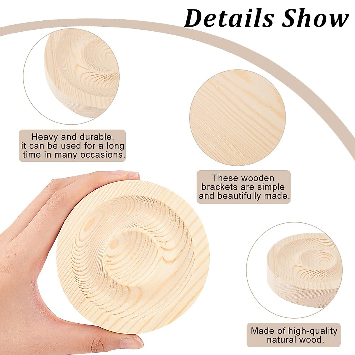 FINGERINSPIRE 2PCS Round Wood Bracelet Display Holder (3.7x0.8 inch) Wheat Color Jewelry Tray Flat Bracelet Display Stand Ring Holder, Retail Jewelry Shop Display Riser for Bracelets and Small Trinket