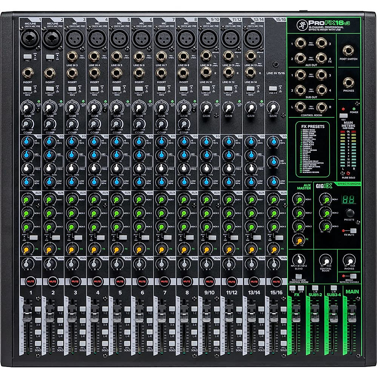 Mackie ProFX16v3 16-Channel Sound Reinforcement Mixer with Built-In FX, Gator Cases G-MIXERBAG-2118 Mixer Bag & Stereo Cable 10' Bundle