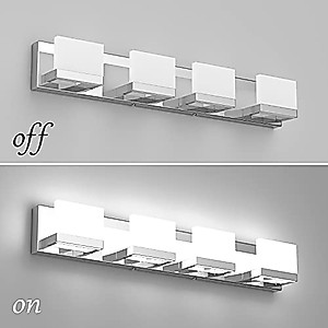 Tipace Dimmable Modern 4 Lights LED Vanity Light for Bathroom Up and Down Chrome Bathroom Wall Light Fixtures Over Mirror(White Light 6000K)