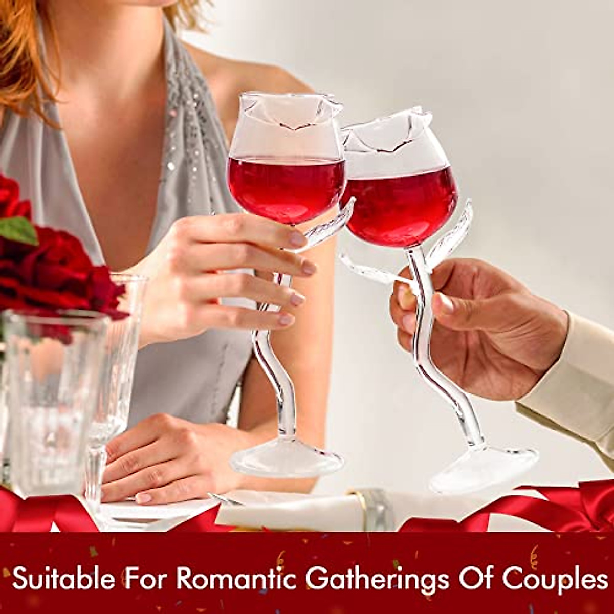 INFTYLE [Gift Set] Rose Cocktail Glass Wine Goblet Glasses Flower Drinkware Set of 2, Crystal Champagne Flutes Classy Red Wine Glass, Ideal Gifts for Housewarming, Wedding, Birthday Celebrations