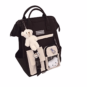 AZLNRMU Kawaii Japanese Korean harajuku backpack bear pendant decoration teenage school gift for birthday Christmas (black)