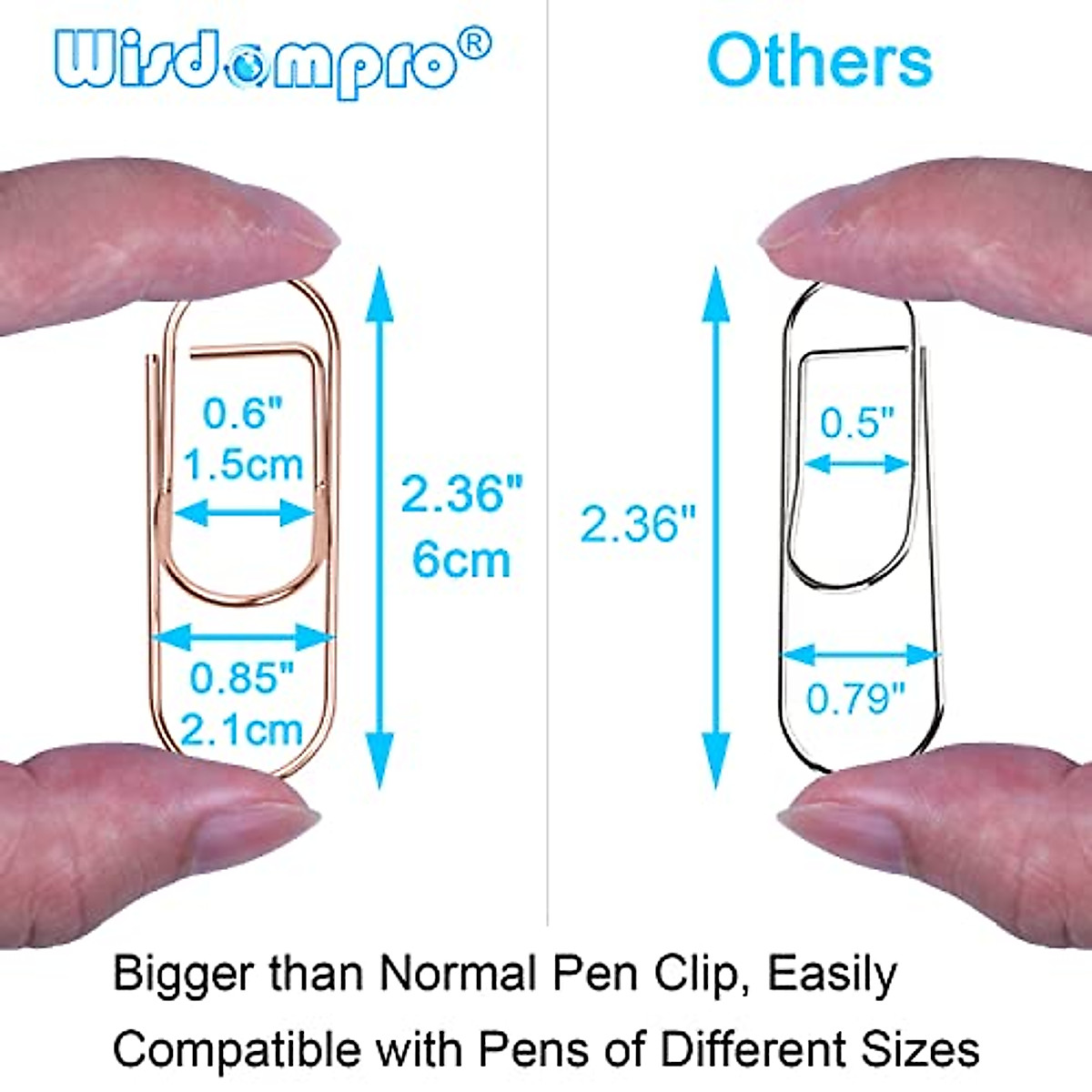 Wisdompro Pen Clip, 12 Pack Stainless Steel Pen Clip Holder for Notebook, Books, Journal, Clipboard, Paper, etc. - Fits Almost Any Pen Size (Rose Gold)