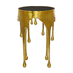 Deco 79 Aluminum Drip Accent Table with Melting Designed Legs and Shaded Glass Top, 16" x 16" x 25", Gold