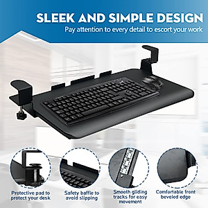Large Keyboard Tray Under Desk，Sturdy C Clamp Mount System,26.3" x 11" Slide-Out Computer Keyboard Drawer，Fits Full Size Keyboard and Mouse,for Home or Office|for Desks Up to 1.5",Black…