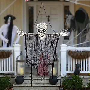 Solar Halloween Decorations Hanging Skeleton Ghost Color Changing LED Halloween Hanging Grim Reapers Outdoor Skeleton Flying Ghost Halloween Outdoor Indoor Decor