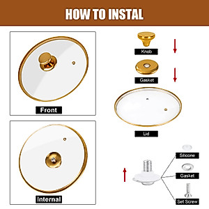 Tempered Glass Lid 10 Inch, Universal Glass Pan Lid with Metal Handle, Glass Covers for Pots,Pans and Skillets, Dishwasher Safe, Gold