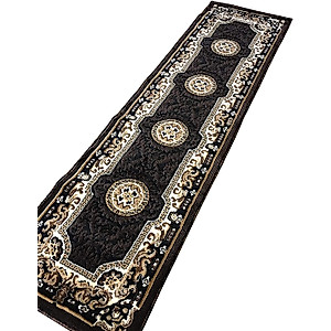 YHSF Traditional Floral Area Rug - Rugs for Living Room, Bedroom, Entryway, Dining Room, Kitchen Rugs Non Slip Washable Carpet Rug - Easy Clean Colorful Flower Rug - Black, 2 ft x 7 ft