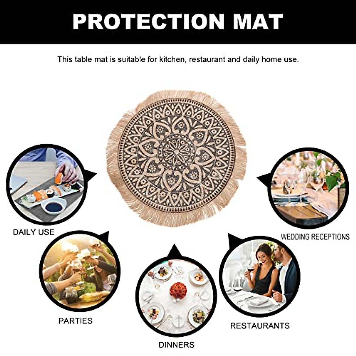 Trivet 2pcs Mandala Placemat Cotton Woven Macrame Tassels Table Mats Washable Round Burlap Placemats Natural Jute Coasters for Kitchen Table Woven Placemats Round Placemats Round Placemats