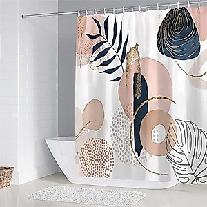 FZDHHY Abstract Mid Century Shower Curtain Set Floral Plant Neutral Bathroom Curtain Set Minimalist Art Bathroom Decor Waterproof Bathtub Curtain with Bathroom Carpet Bath Mat Toilet Rugs
