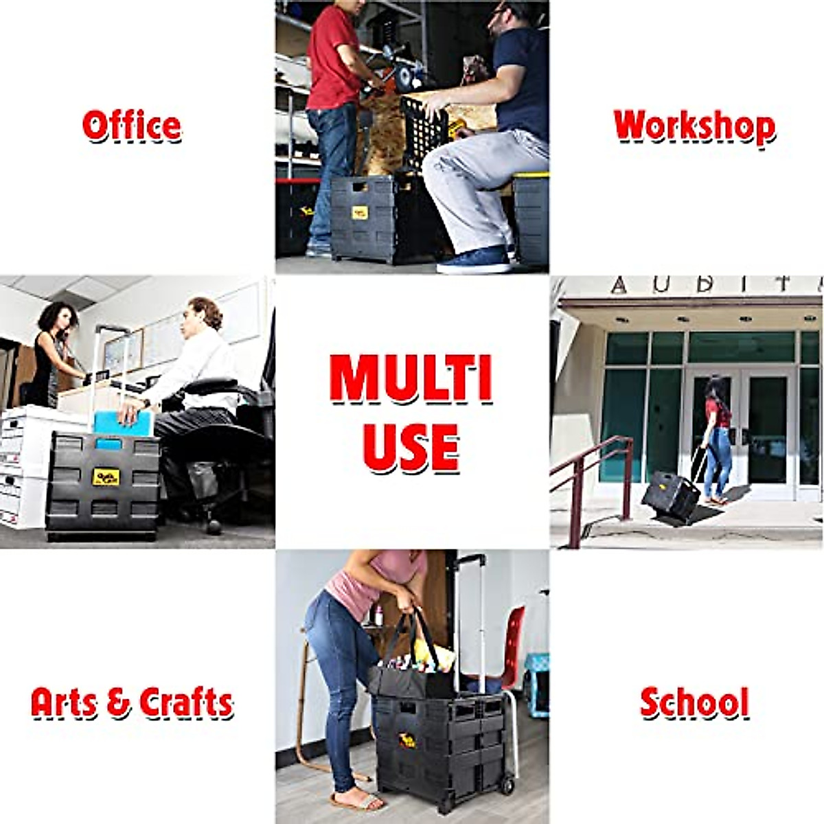 dbest products Quik Cart Topless without Lid Travel Portable Mobile Storage Collapsible Handcart Rolling Utility Heavy Duty, Black