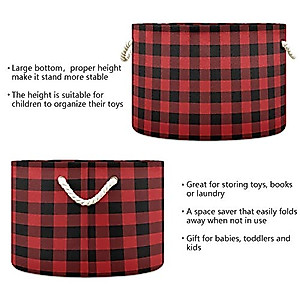 Qilmy Large Storage Basket Cotton Rope Basket Red Buffalo Plaid Baby Laundry Basket for Blankets Toys Storage Basket Laundry Hamper