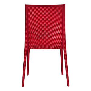 LeisureMod Modern Indoor/Outdoor Home Decorative Furniture Weave Mace Dining Chair (Armless), Set of 4 - Red