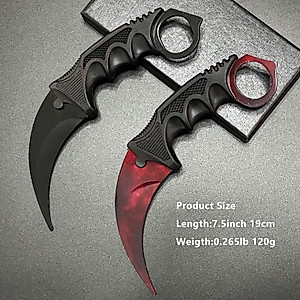 Karambit Knife Trainer Stainless Steel Practice Karambit Knife Fixed Blade Training Karambit Knife with Sheath and Cord Suitable for Hiking, Adventure, Survival and Collection 2 Pieces(Black Red)