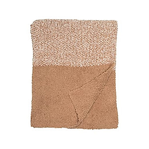 Barefoot Dreams CozyChic® Blanket w/Heathered Stripe Camel/Stone One Size