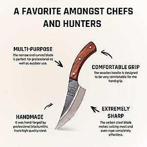 Altomino Handmade Fixed Blade Sharp Knife, 9.6 IN Hand-Forged Thin Knife, Carbon Steel Boning Knife for Meat Cutting, Razor Sharp, Deboning Chicken, Ham, Fish